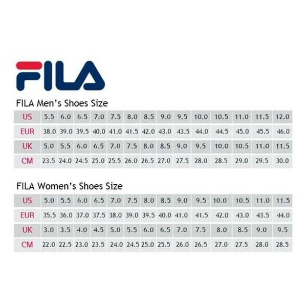 Fila size chart women's shoes store